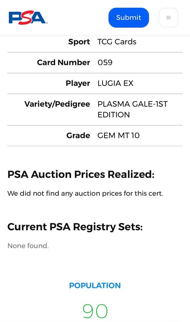 Pokemon 寵物小精靈 銀鳥 059/070 ptcg tcg 寶可夢 初版 絕版 PSA10 LOW POP, 興趣及遊戲, 收藏品及紀念品, 古董收藏 - Carousell