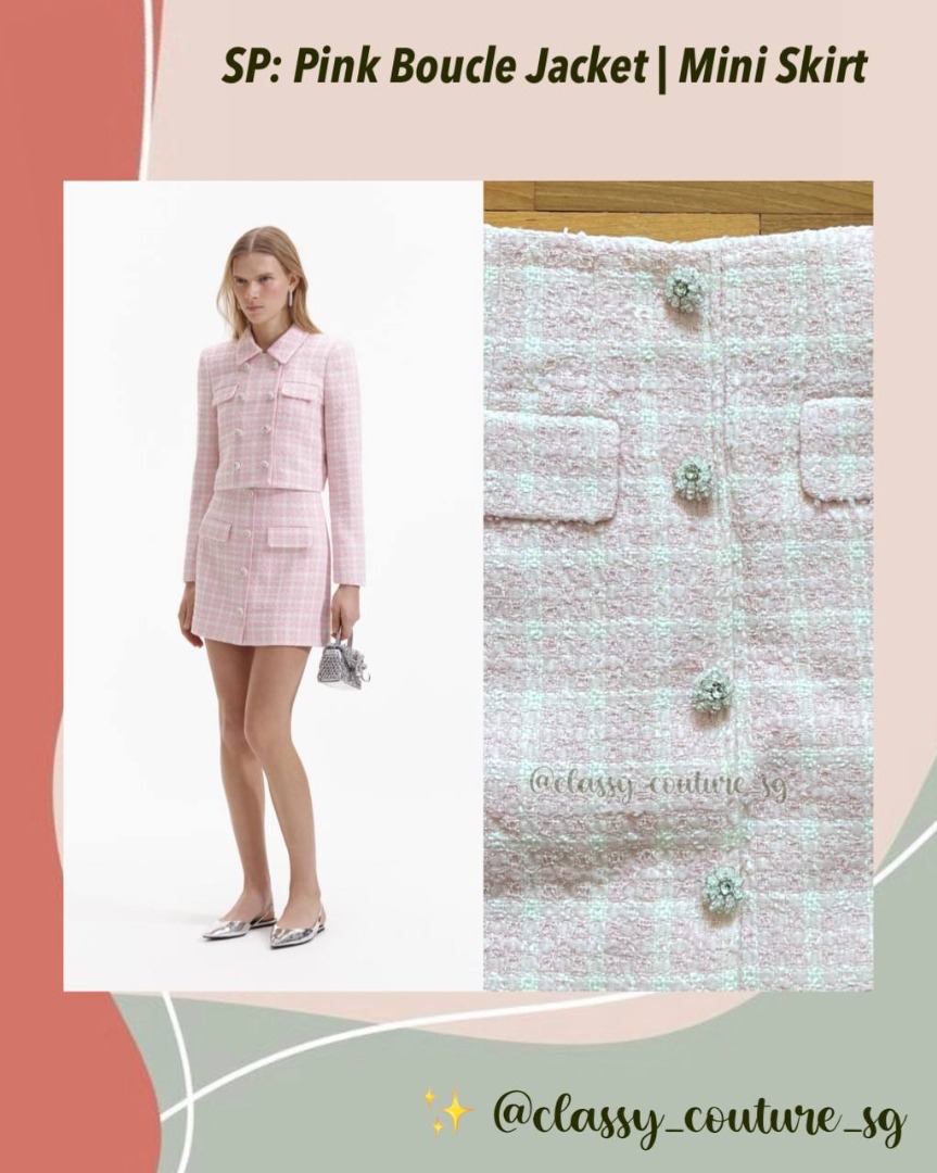 Self Portrait Pink Boucle Collar Jacket | Button Mini Skirt | Set ...