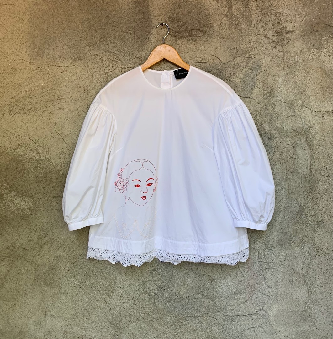 SIMONE ROCHA WOMAN’S FACE EMBROIDERED - PUFF SLEEVE BLOUSE, Women's ...