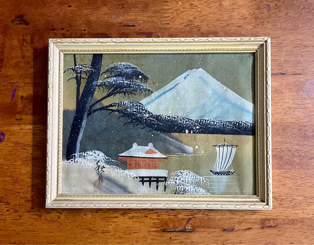 Vintage Japanese Mount Fuji Original Oil Painting Signed & Framed Size ...