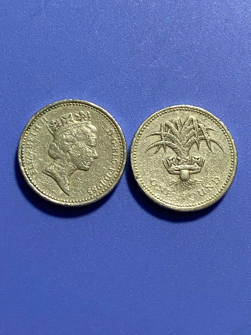 1985 UK one pound coin with Inverted edge printing error, Hobbies ...