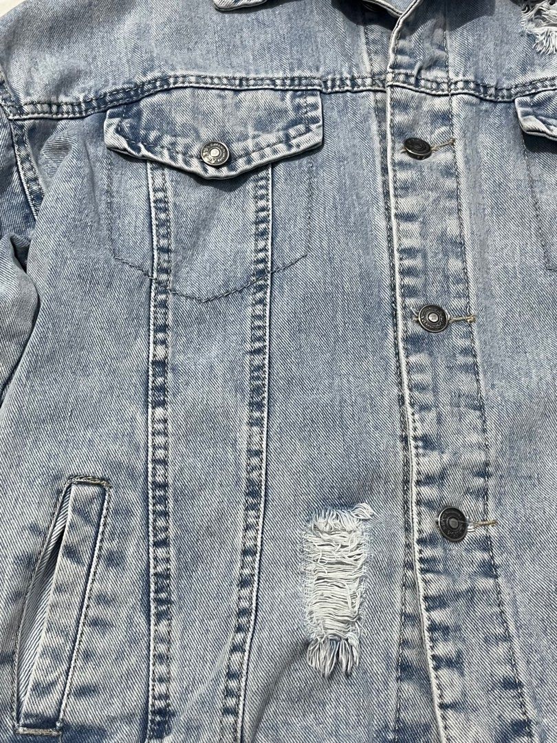 Oversized Ripped Denim Jacket Wash Acid Light Blue Levis Carhatt ...