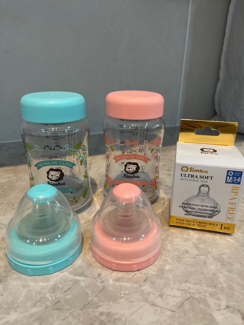 Simba glass feeding bottle 180ml free x1 new teat, Babies & Kids ...