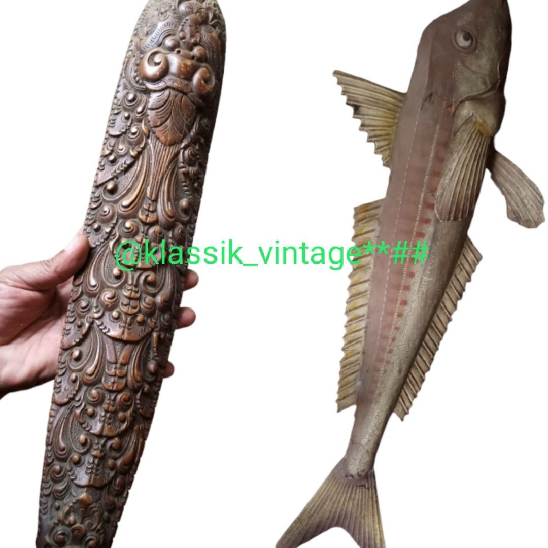 Ukiran kayu dan pajangan ikan bahan besi kaleng 90cm.pnjng, Antik ...