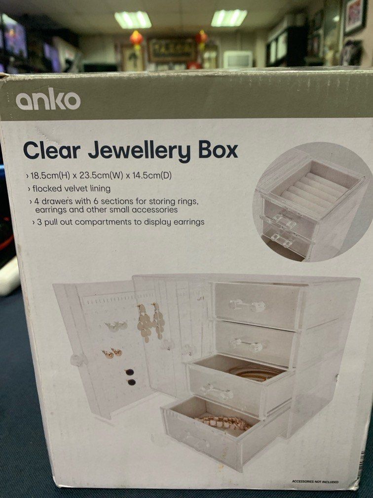 Anko Clear Jewellery Box w issue, Furniture & Home Living, Home ...