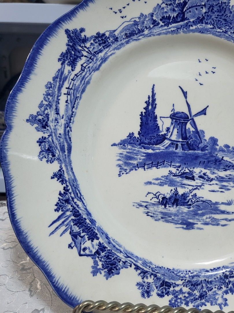 Antique Victorian Plate Doulton Burslem Norfolk Blue White Windmill ...