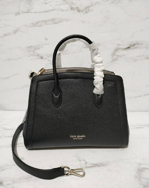 Tas KATE SPADE Knott Medium Satchel Pebbled Leather Black, Barang Mewah ...