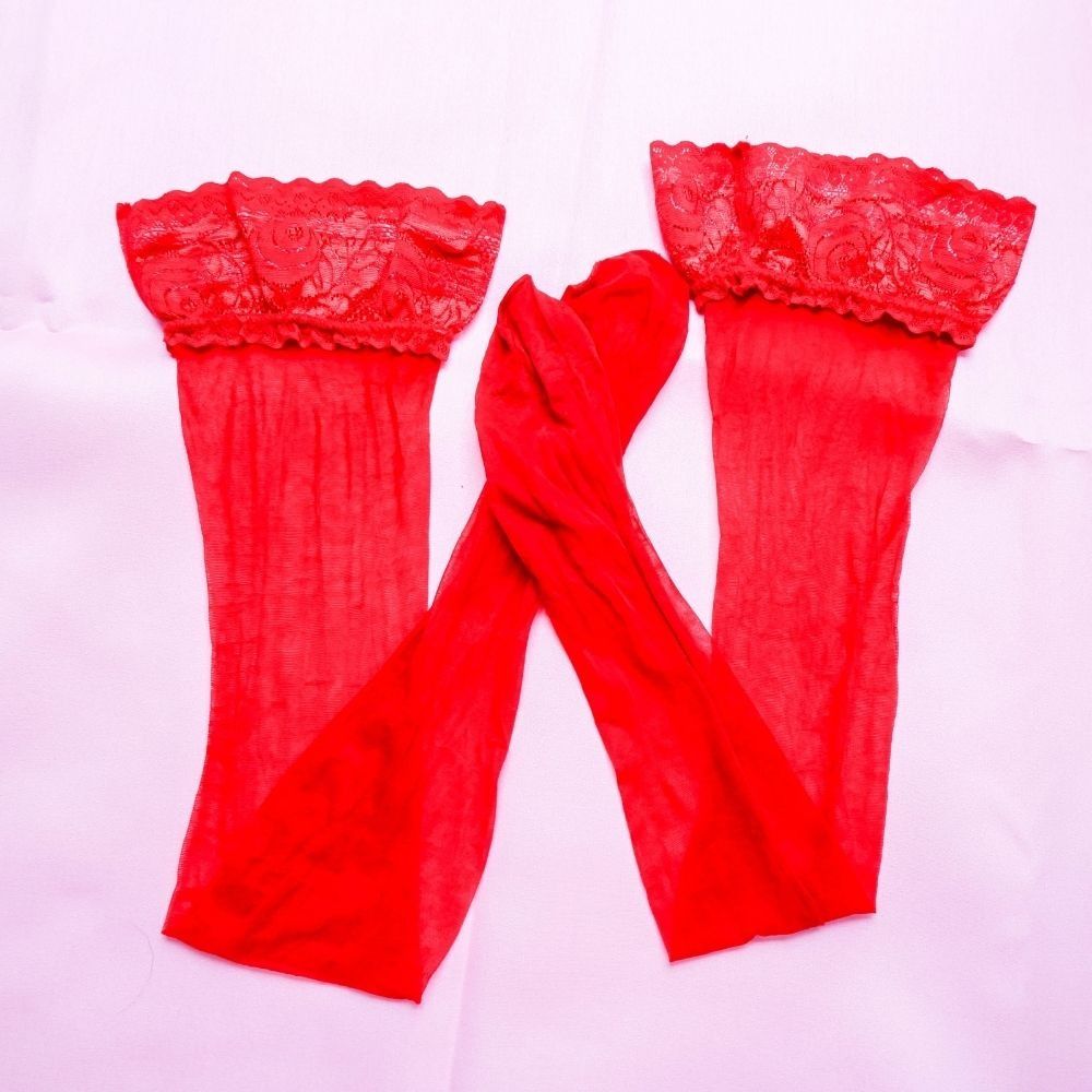 Vintage Red Thigh Lace Stocking | Sexy Lady's Lace Stay-Up Thigh-High ...