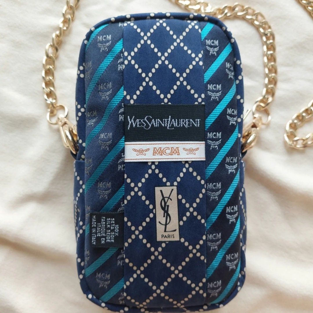 YSL X MCM Tag Made in Italy 100% All Silk Puffer Phonebag / Tas ...