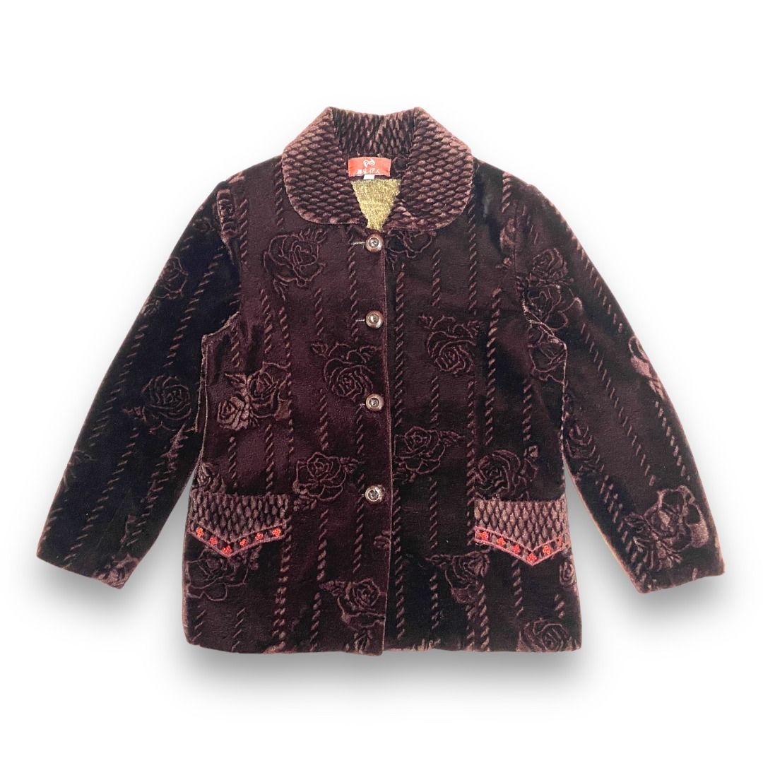 Vintage Crimson Red Rose High End Faux Formal Fur Coat Jacket, Women's ...