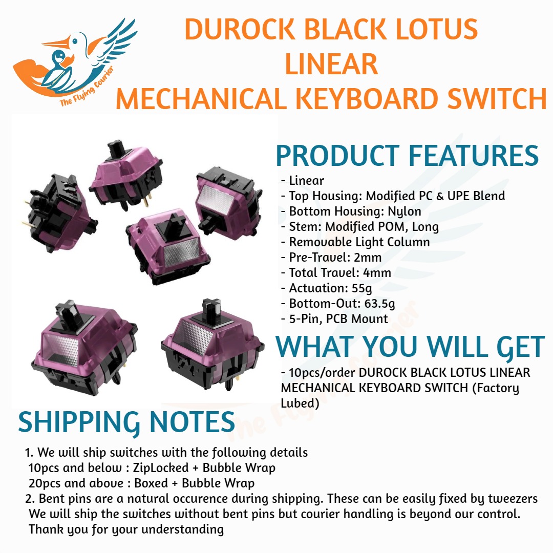 DUROCK BLACK LOTUS LINEAR MECHANICAL KEYBOARD SWITCH (FACTORY LUBED), Computers & Tech, Parts ...
