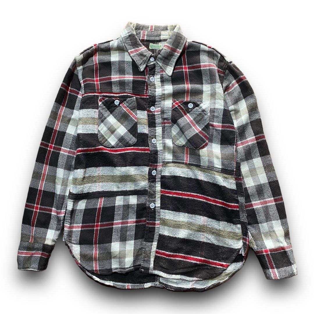Masterpiece Japan Herringbone Flannel Shirt Made in Japan, Fesyen Pria ...