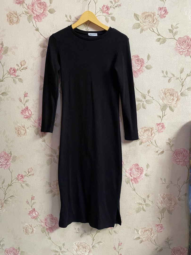 Midi Dress Pressbody Hitam, Fesyen Wanita, Pakaian Wanita, Gaun & Rok ...