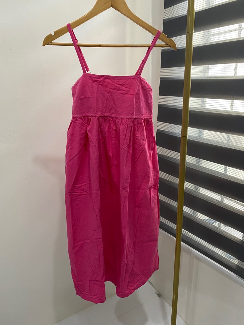 Pink linen midi dress, Women's Fashion, Dresses & Sets, Dresses on ...