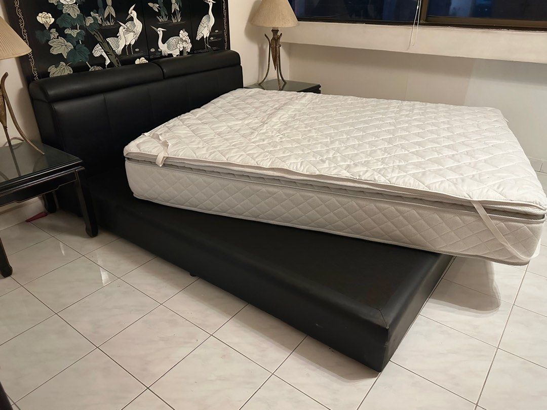 King Bed Frame Real Leather, Furniture & Home Living, Furniture, Bed ...
