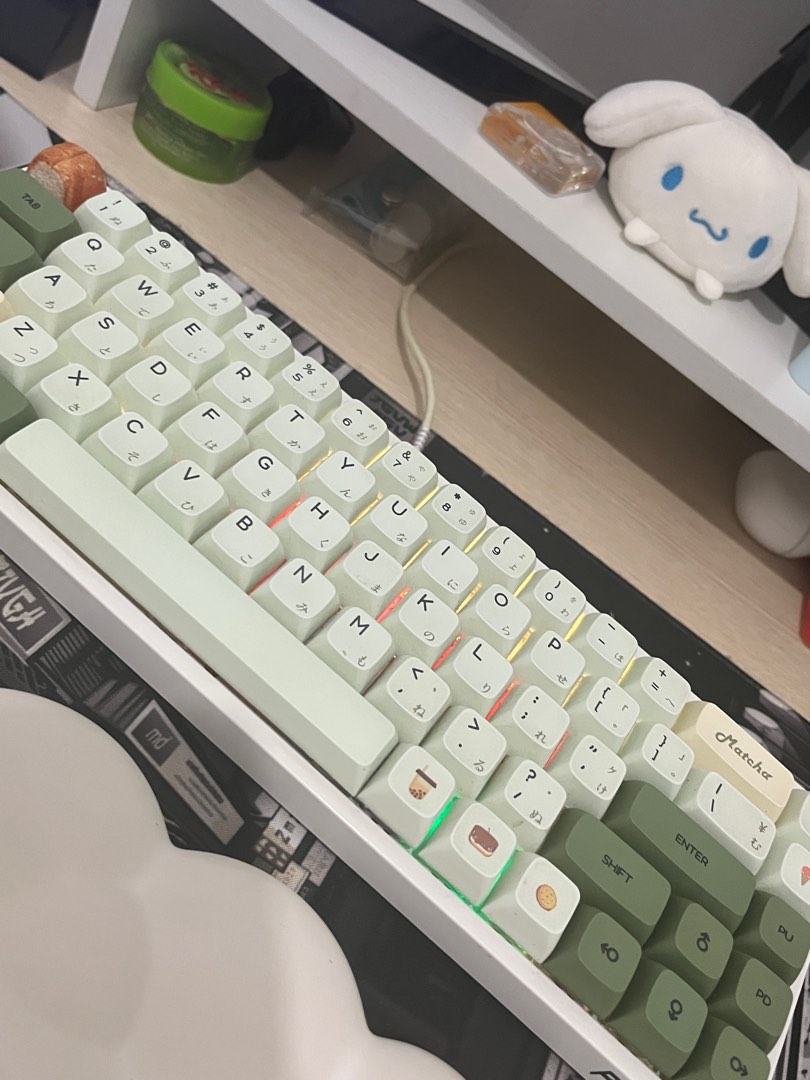 RK68 Keyboard Bluetooth RGB (Red Switches) with Matcha Keycaps ...