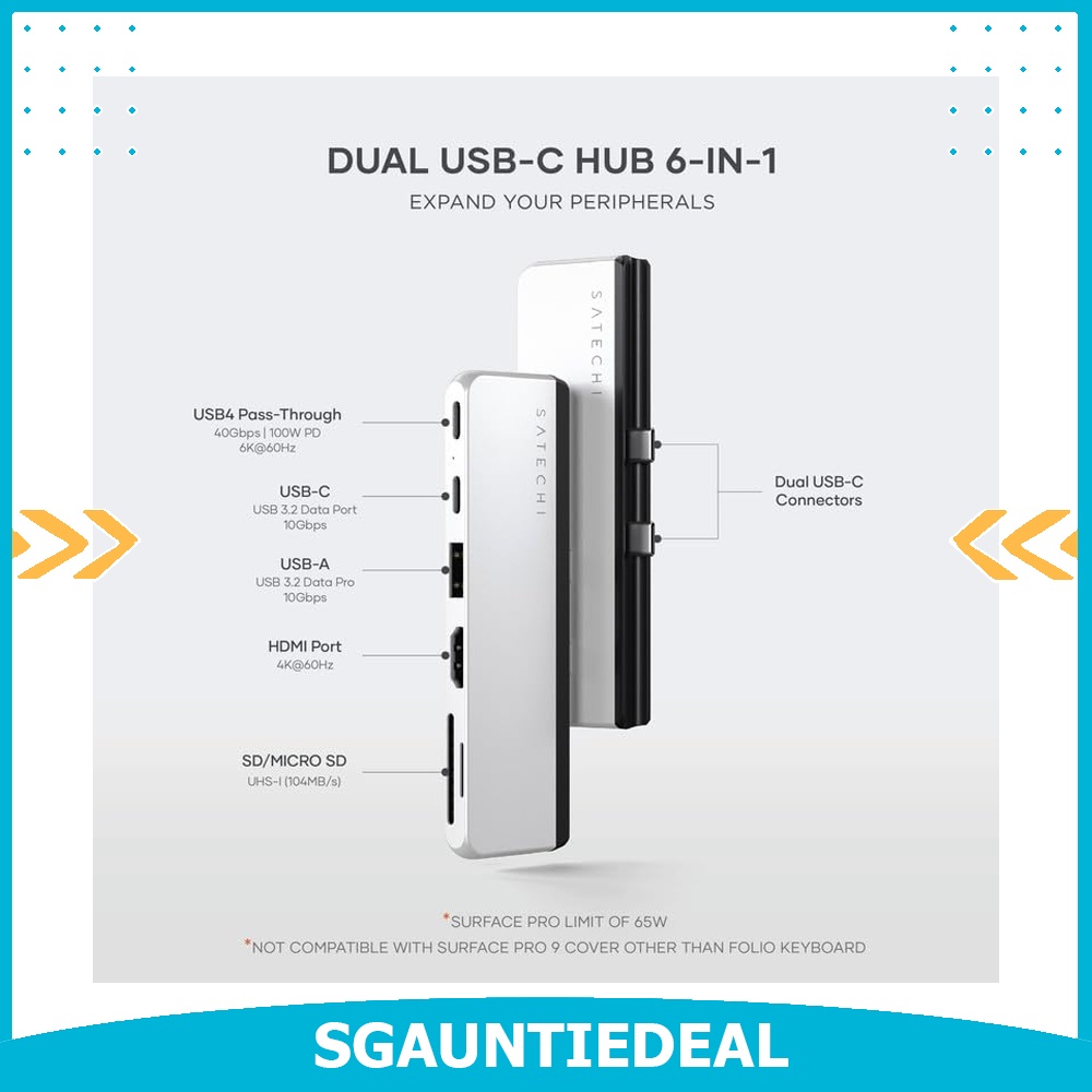 Satechi Dual USB-C Hub for Surface Pro 9, Microsoft Surface Pro 9 ...