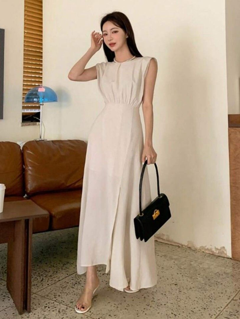 Spring summer long dress nude cream krem coksu rok panjang maxi skirt ...