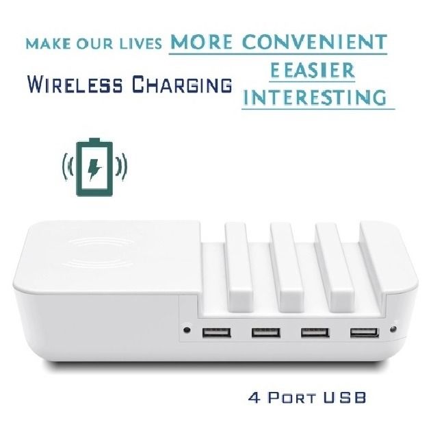 快速4頭USB充電連無線充電器 pilckp Smart 4 Port USB Wireless Charger 磁吸充電 USB無線電池充電 ...
