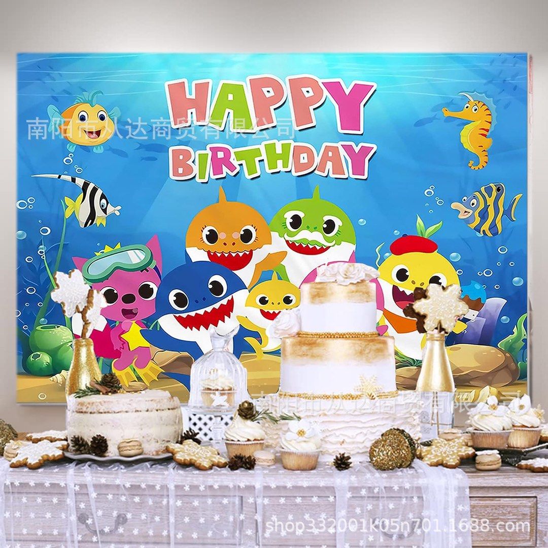 [Avail] 150x100cm Blue Baby Shark & Blippi Backdrop Birthday Party ...