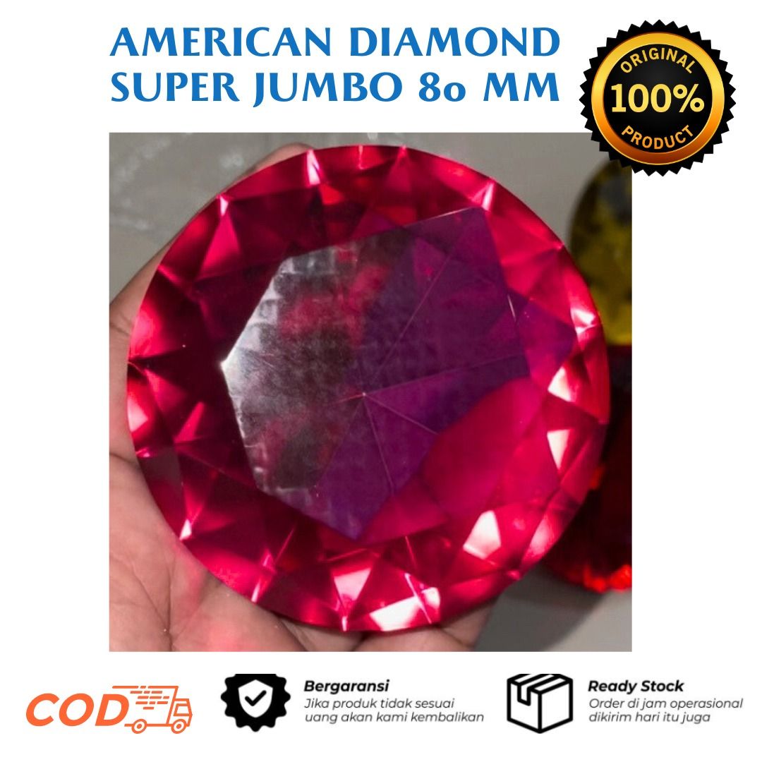 BATU AMERICAN DIAMOND KUNING BIRU HJAU BIRU MERAH UKURAN JUMBO 80 MM ...