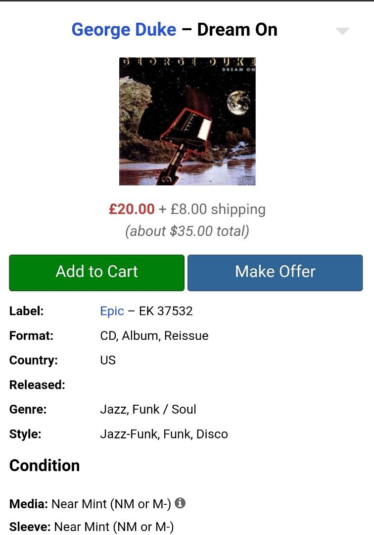 CD 1982 u.s - GEORGE DUKE _ DREAM ON, Hobbies & Toys, Music & Media ...