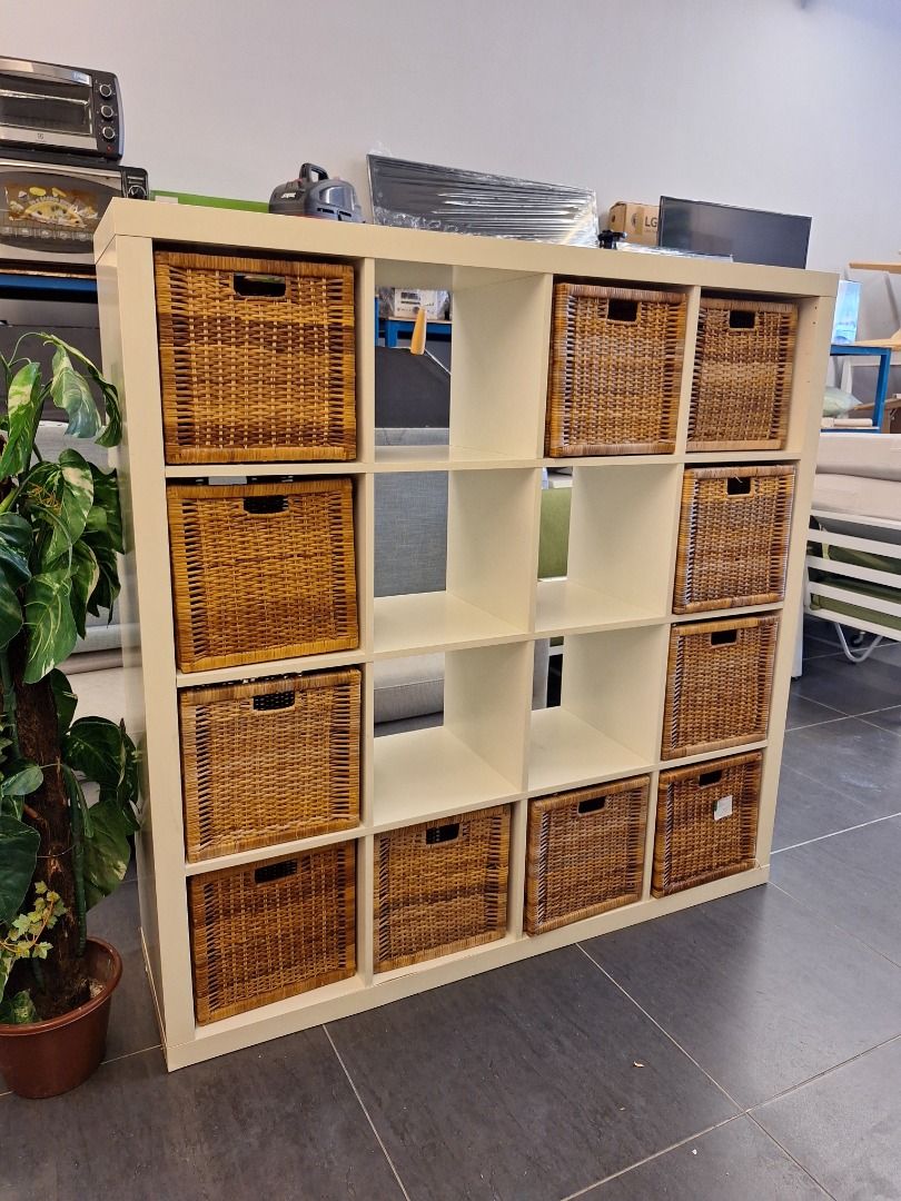 IKEA KALLAX Shelving unit & 6 Branas Rattan Basket, white, | Unit Rak ...