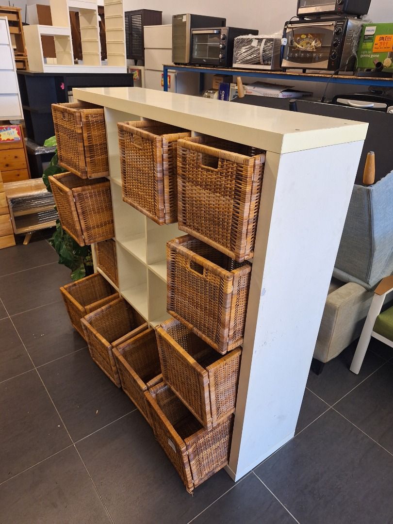 IKEA KALLAX Shelving unit & 6 Branas Rattan Basket, white, | Unit Rak ...