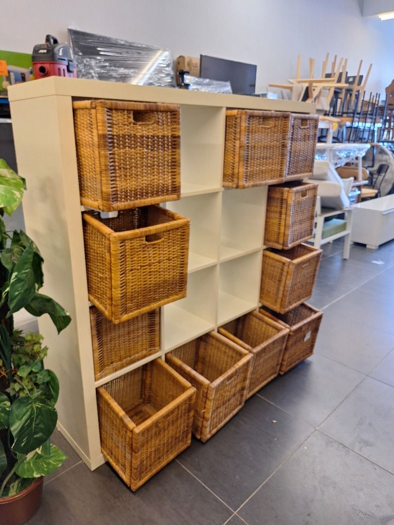 IKEA KALLAX Shelving unit & 6 Branas Rattan Basket, white, | Unit Rak ...