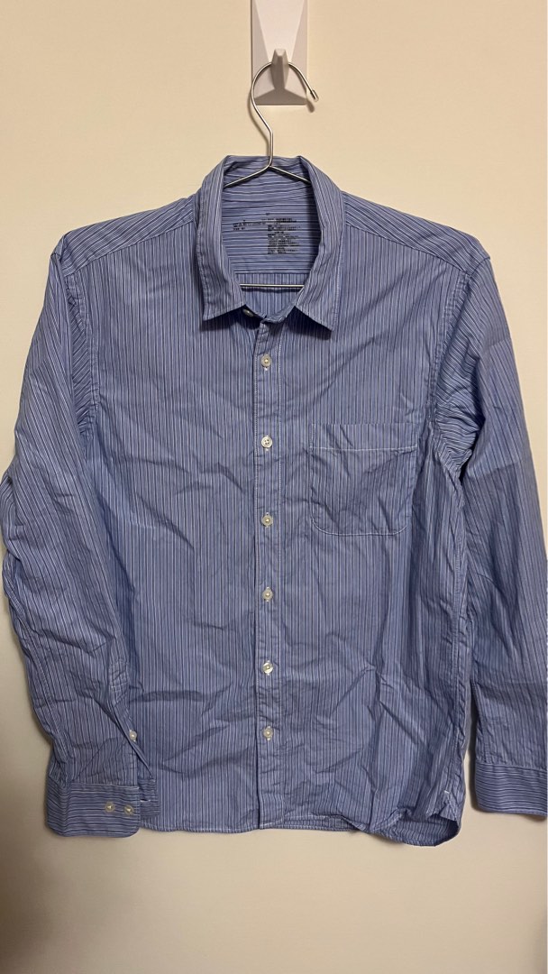 [二手] MUJI 無印良品 男生藍色條紋襯衫 M號, 他的時尚, 上衣與西裝, 襯衫在旋轉拍賣