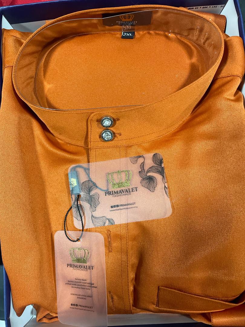 Baju Melayu / Baju Raya Oren / Orange Primavalet, Men's Fashion, Muslim ...