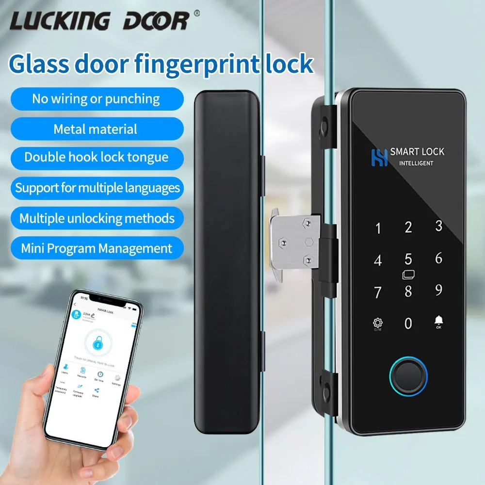Electronic Digital Lock Fingerprint Glass Door Lock Bluetooth HAHA-Lock ...