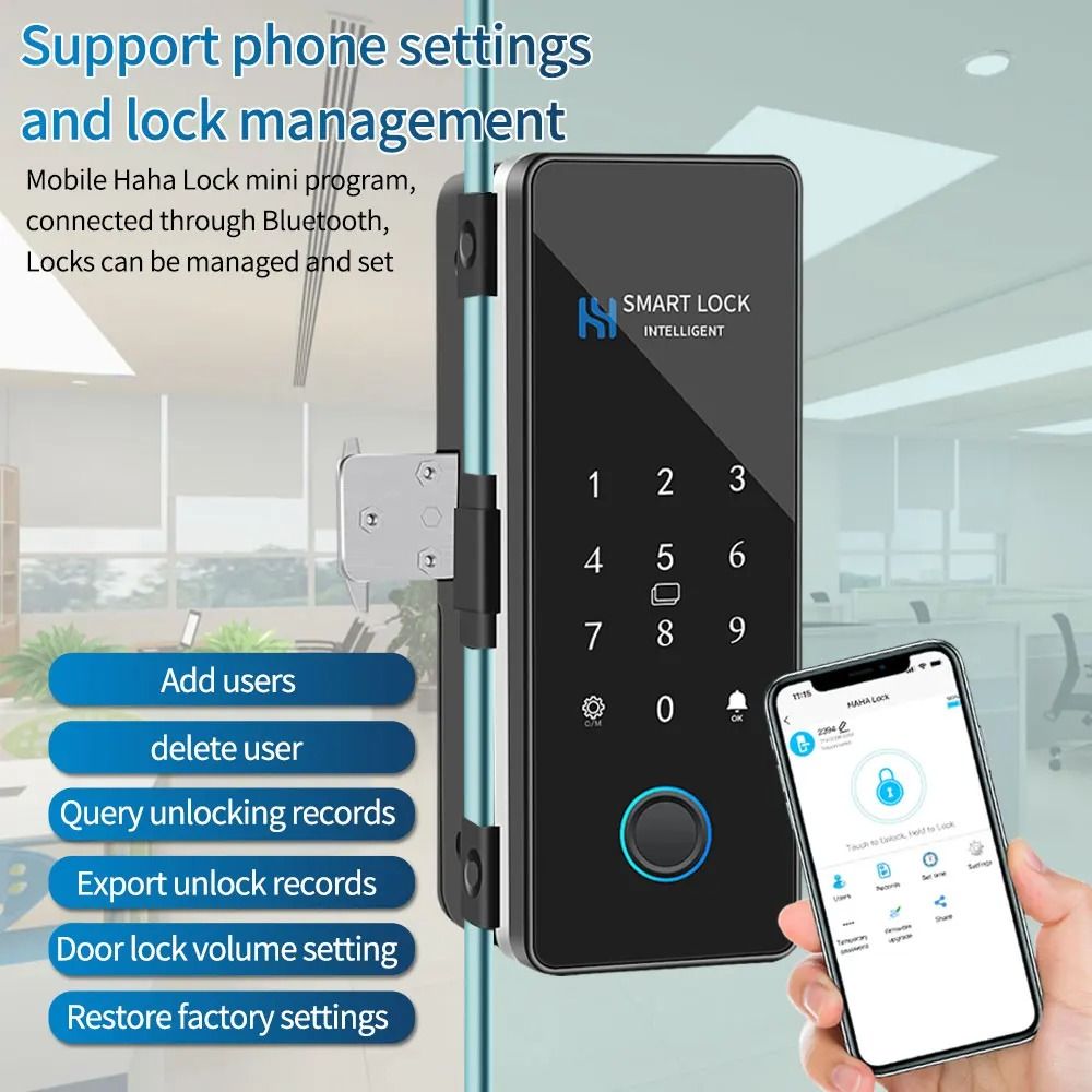 Electronic Digital Lock Fingerprint Glass Door Lock Bluetooth HAHA-Lock ...