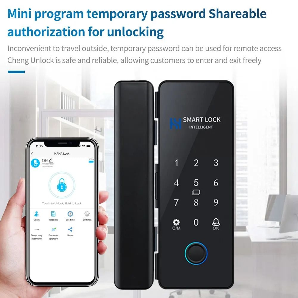 Electronic Digital Lock Fingerprint Glass Door Lock Bluetooth HAHA-Lock ...