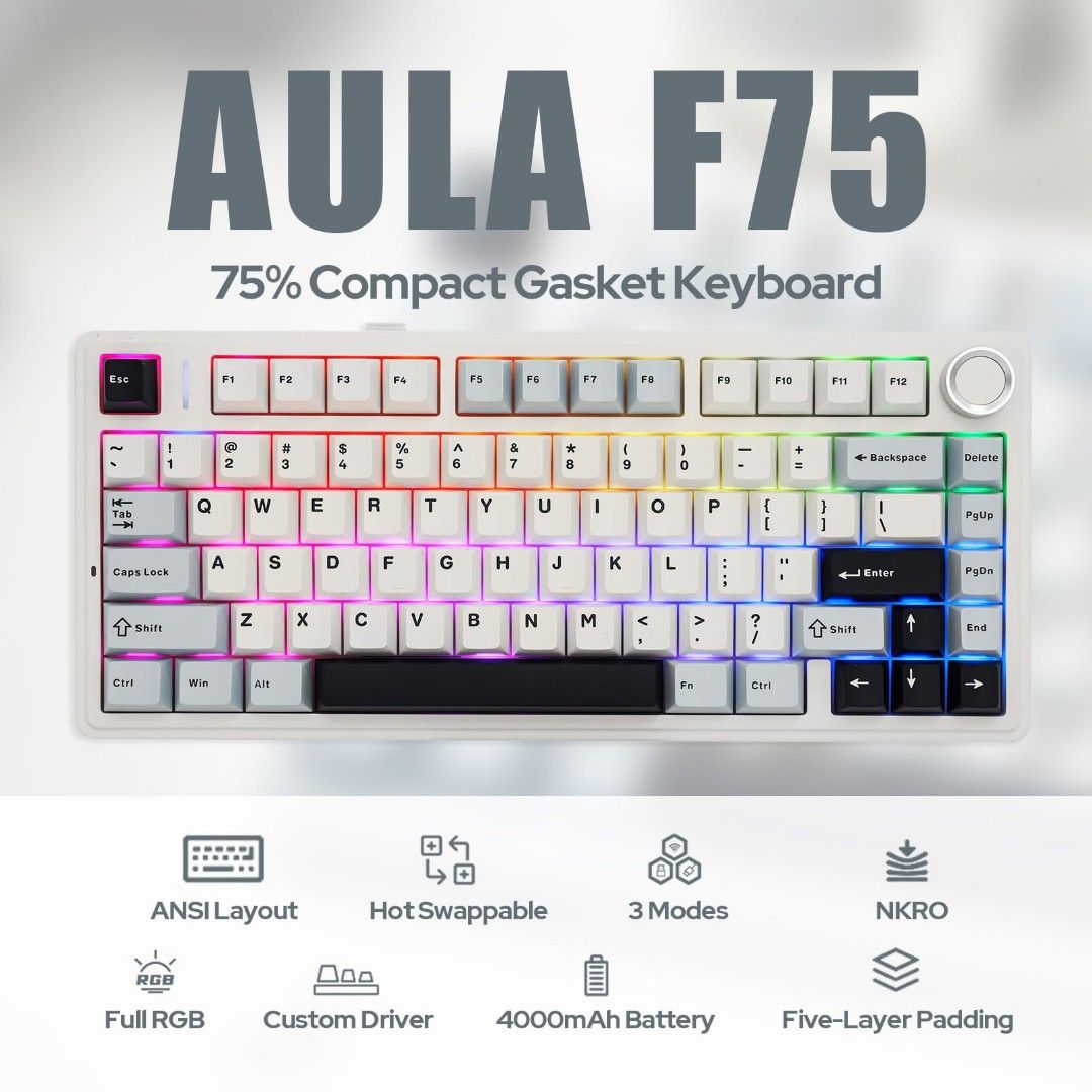 【INSTOCK】Aula F75 (Creamy Thocky) EPOMAKER Mechanical Keyboard, Gasket ...