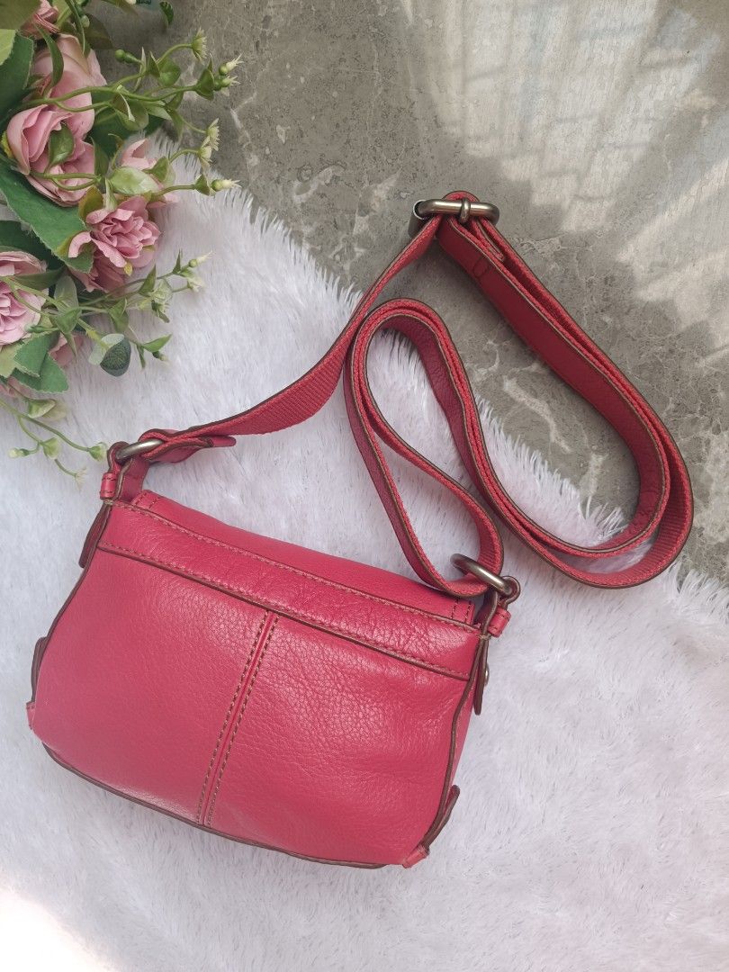 Fossil Maddox Mini Bag Pink Leather Authentic, Fesyen Wanita, Tas ...
