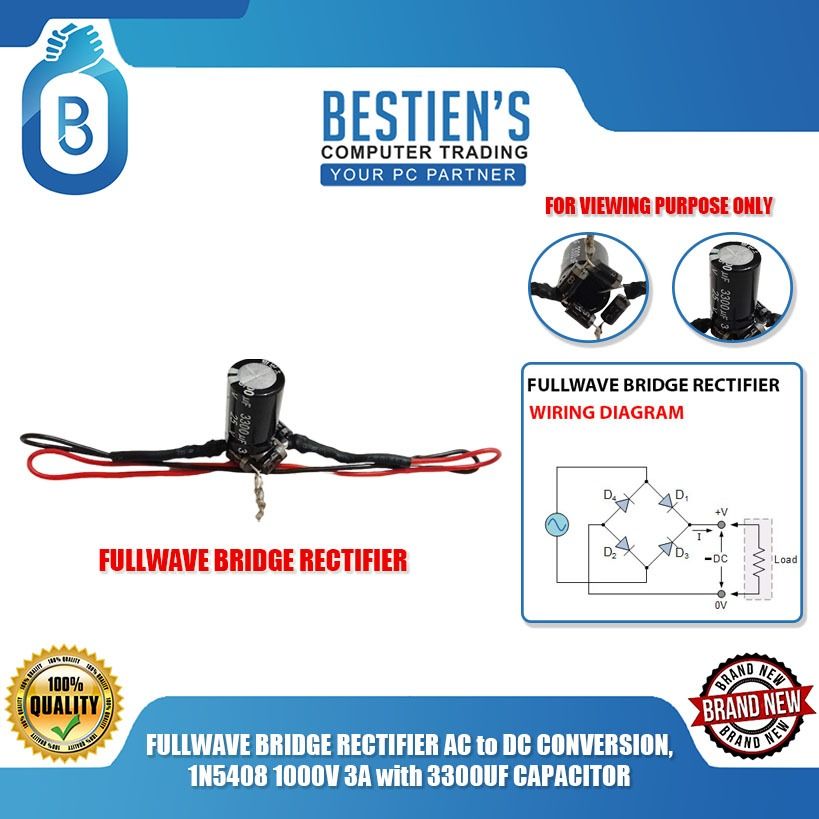 FULLWAVE BRIDGE RECTIFIER AC to DC CONVERSION, 1N5408 1000V 3A with ...