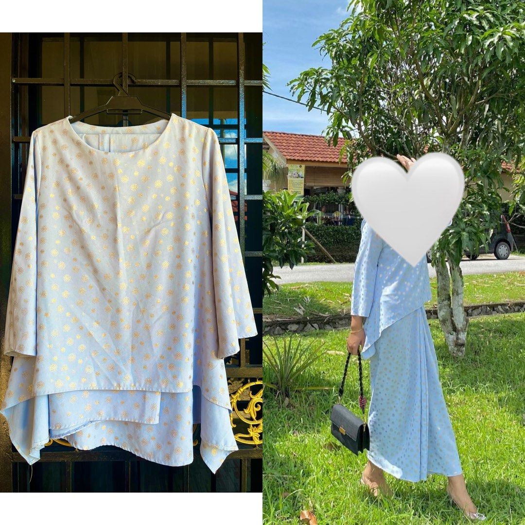 Kain pario baby blue, Women's Fashion, Muslimah Fashion, Baju Kurung ...