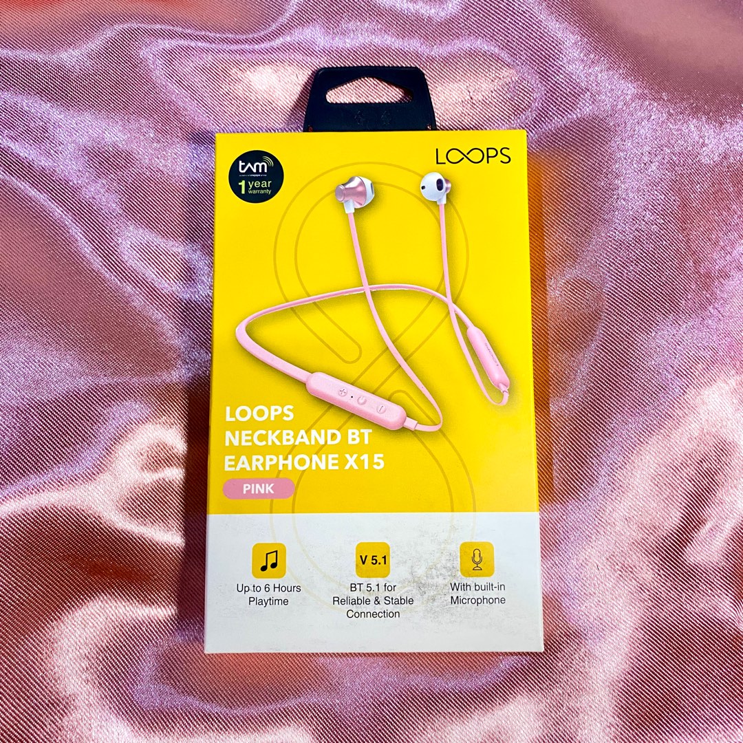 LIKE NEW, NETT LOOPS Neckband Bluetooth Earphone X15 - Pink (beli akhir ...