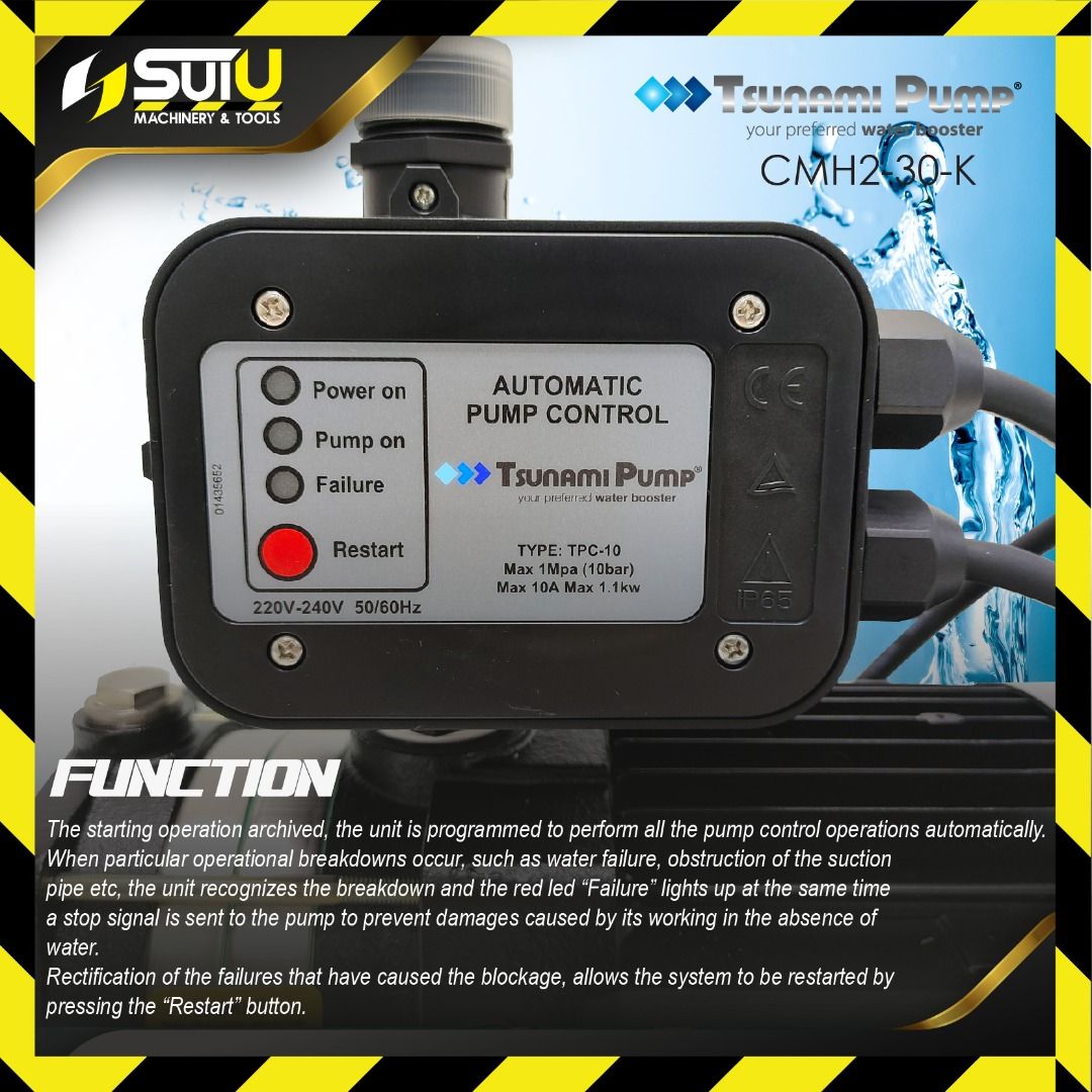 TSUNAMI PUMP CMH2-30K 0.5HP 10Bar Horizontal Multi-Stage Booster Pump 0 ...