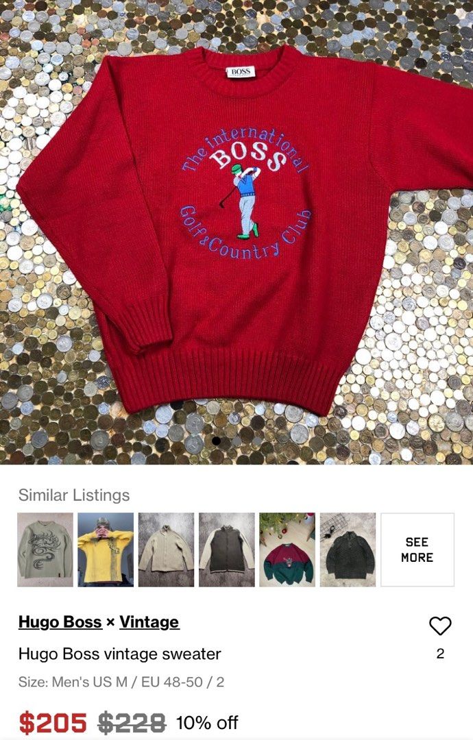 Vintage 80s Hugo Boss embroidered knit sweater, Fesyen Pria, Pakaian ...