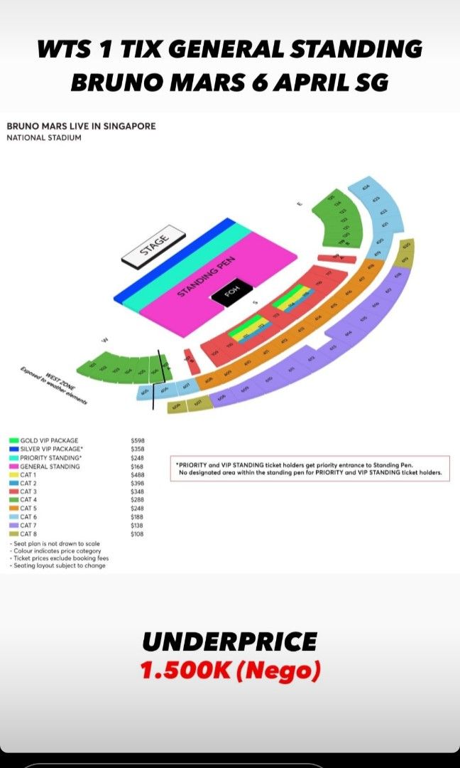Wts Bruno Mars Singapore 6 April 2024 Standing Pen Tiket And Voucher