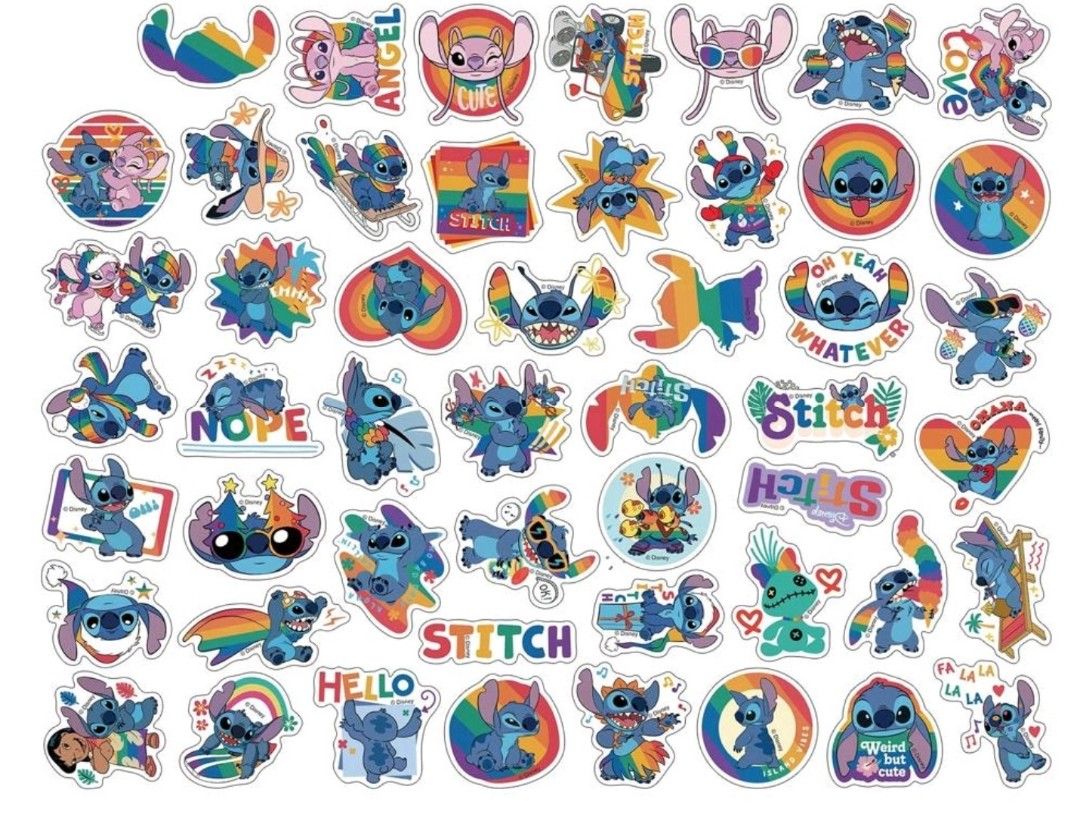 50PCS/SET DINSEY COLOURFUL RAINBOW LILO & STITCH WATERPROOF STICKERS ...