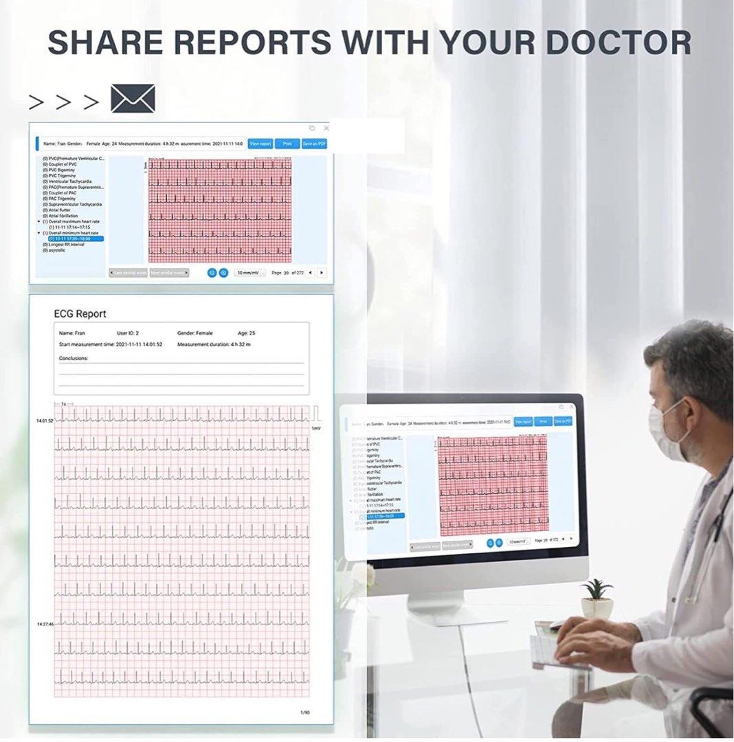 (全新) Checkme (ER1) 24-hour AI ECG Holter～ Wellue ER1 24-hour Wearable EKG/ECG Monitor With AI ...