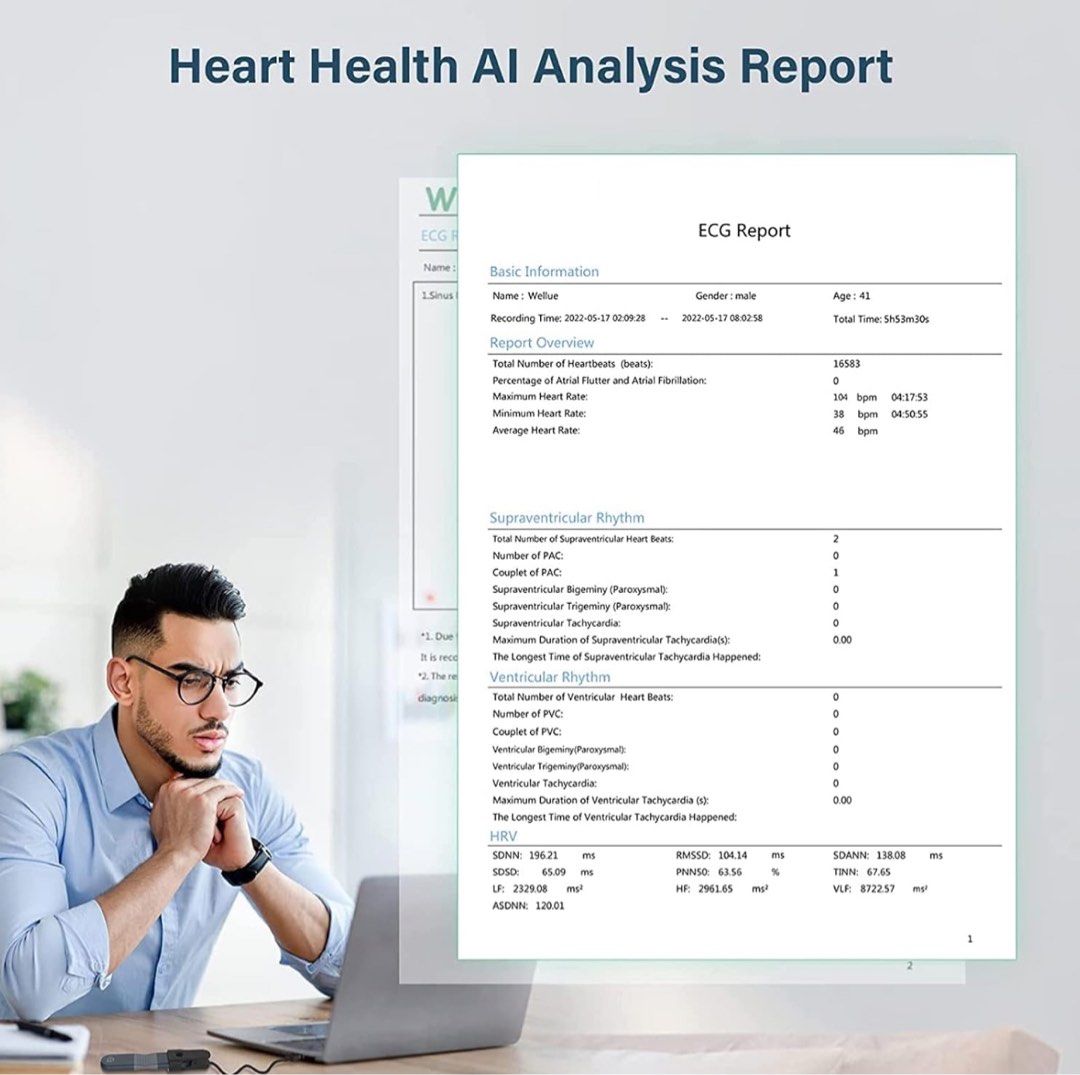 (全新) Checkme (ER1) 24-hour AI ECG Holter～ Wellue ER1 24-hour Wearable EKG/ECG Monitor With AI ...