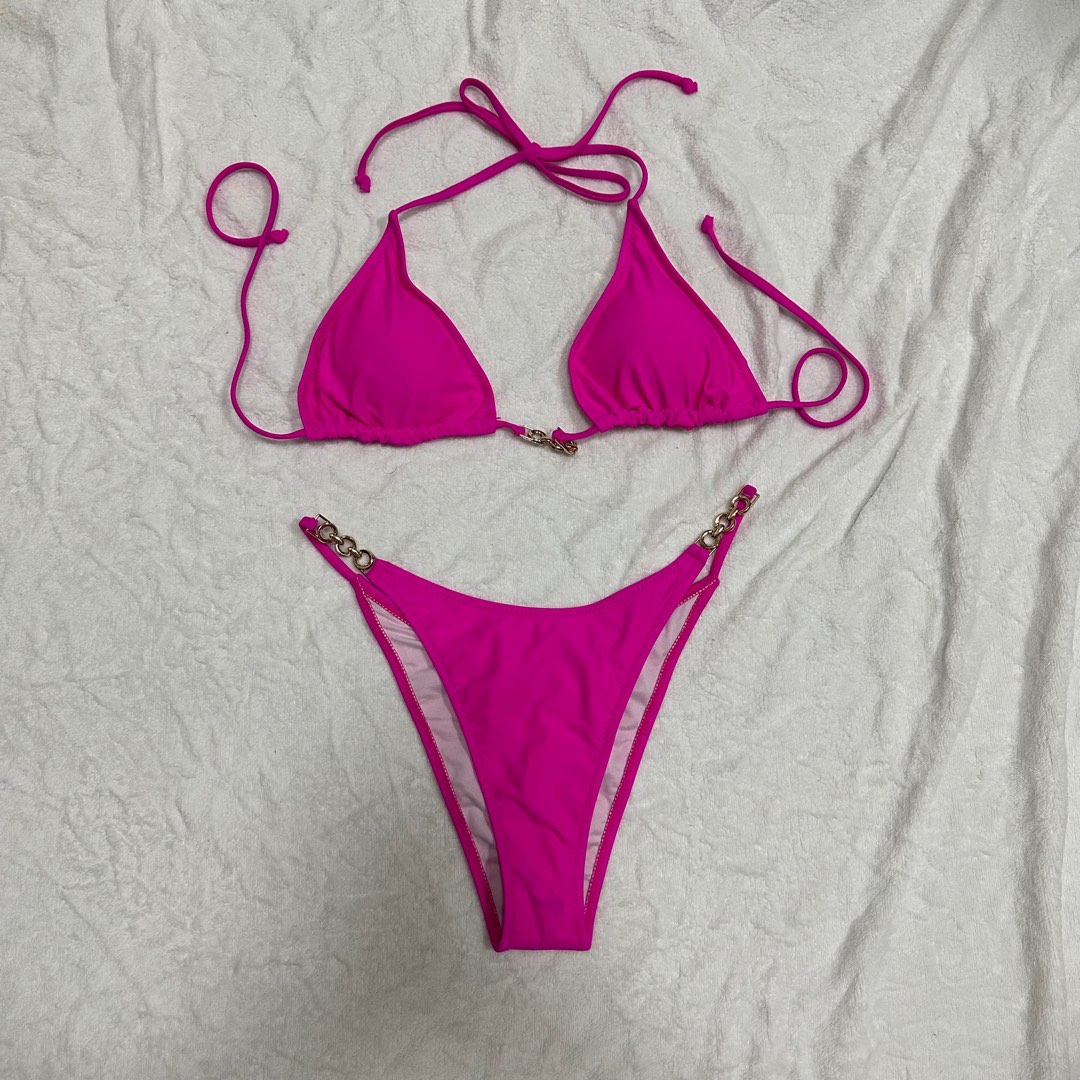 HOT PINK TRIANGLE BIKINI SET, Women's Fashion, Swimwear, Bikinis ...