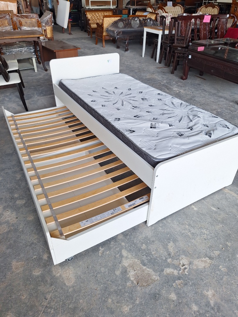 IKEA SLÄKT Bed frame & 2 mattress with underbed and storage, white ...