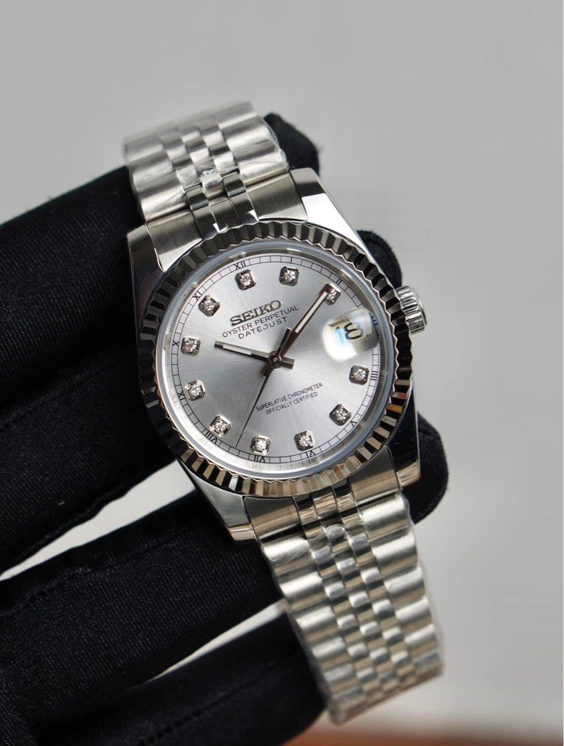 [IN STOCK] Seiko Grey Diamond Dial Datejust Mod, Luxury, Watches on ...