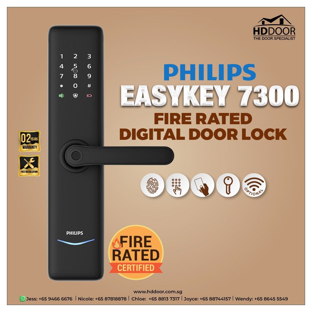 Philips EasyKey 7300 Fire-Rated Digital Door Lock [ HDB, BTO, CONDO ...