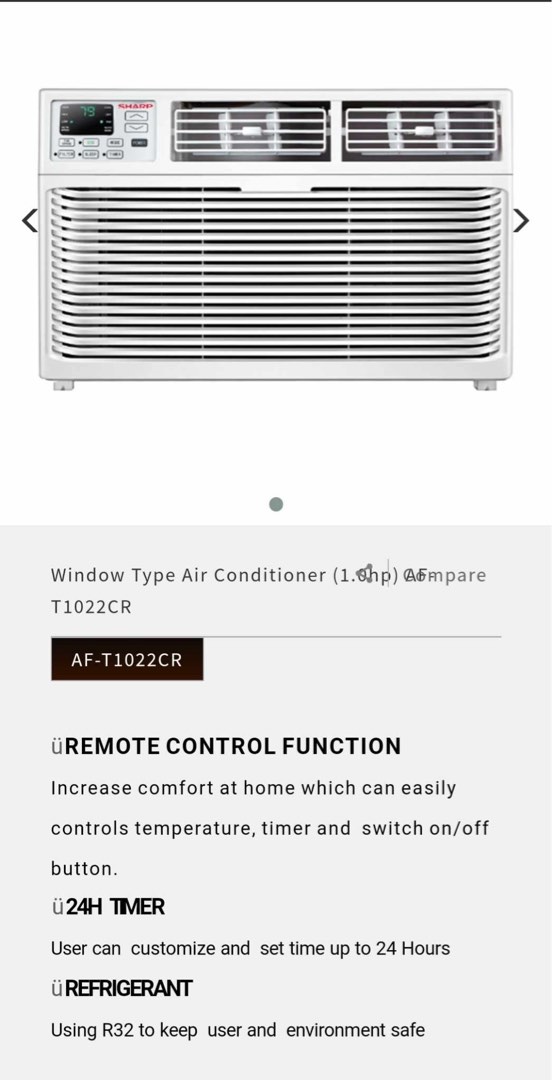 Sharp Window type airconditioner T1022CR w/ remote -1HP, TV & Home ...